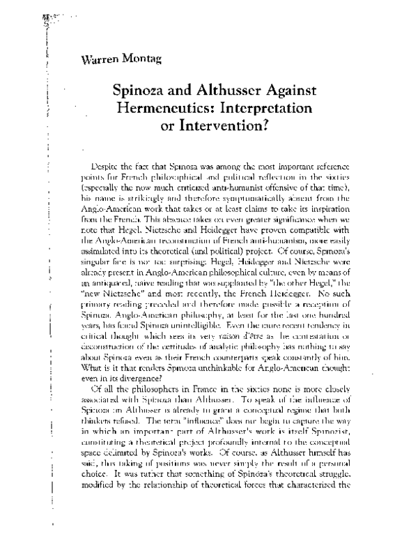 (PDF) Spinoza and Althusser Against Hermeneutics