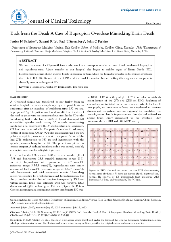 (PDF) Back from the Dead: A Case of Bupropion Overdose Mimicking Brain ...