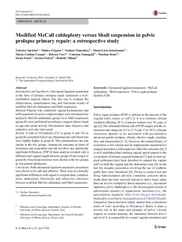 (PDF) Modified McCall culdoplasty versus Shull suspension in pelvic ...