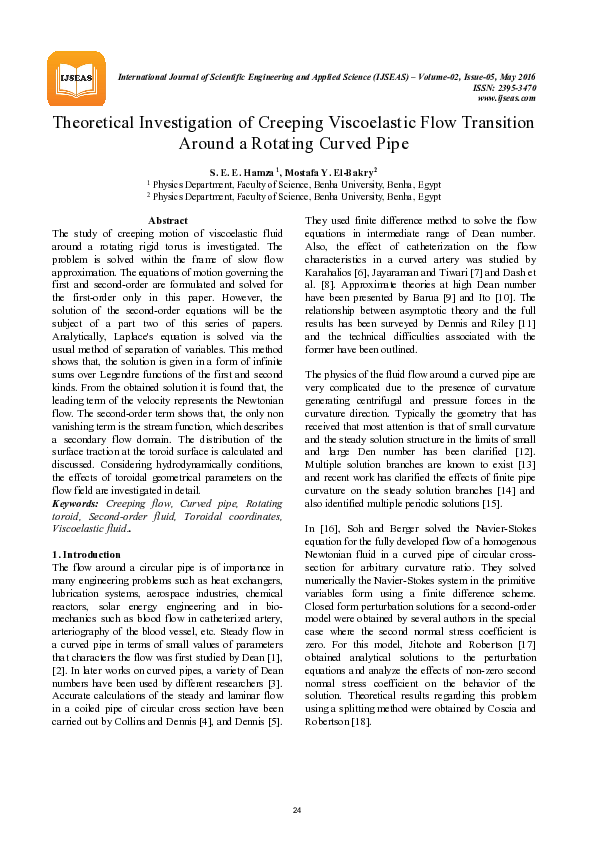 (PDF) Theoretical Investigation of Creeping Viscoelastic Flow Transition Around a Rotating ...