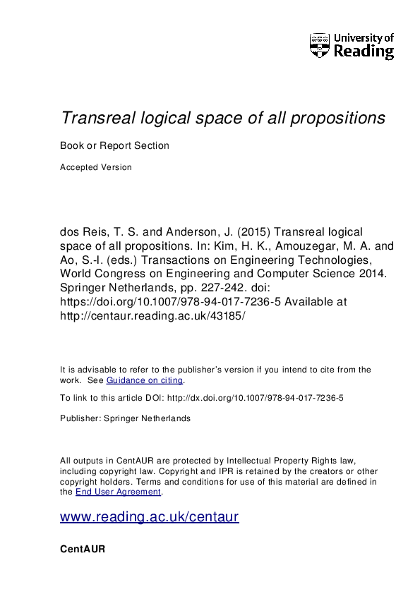 (PDF) Transreal Logical Space of All Propositions