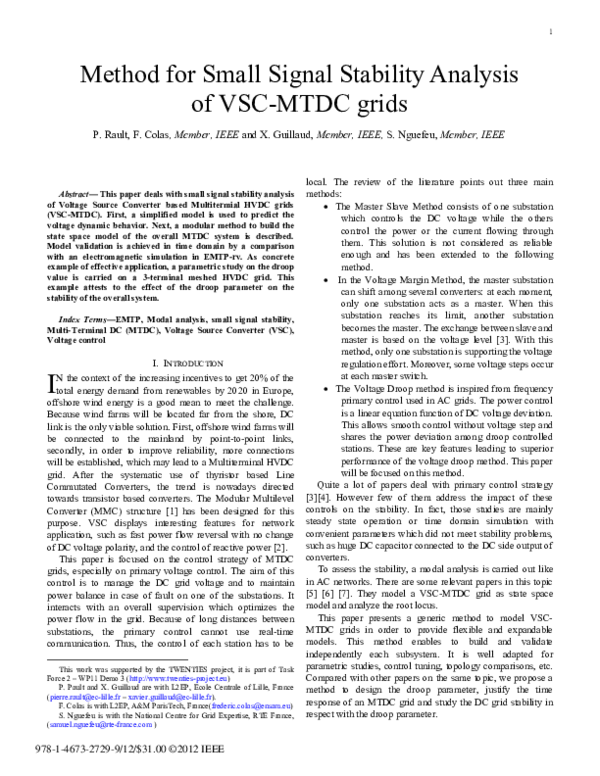 (PDF) Method for small signal stability analysis of VSC-MTDC grids