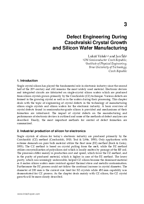 (PDF) Defect Engineering During Czochralski Crystal Growth and Silicon ...