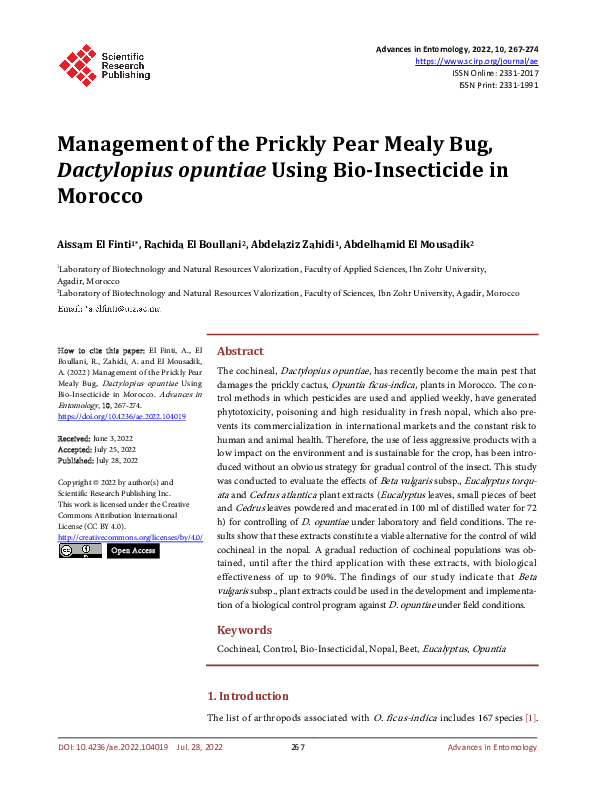 (PDF) Management of the Prickly Pear Mealy Bug, Dactylopius opuntiae ...