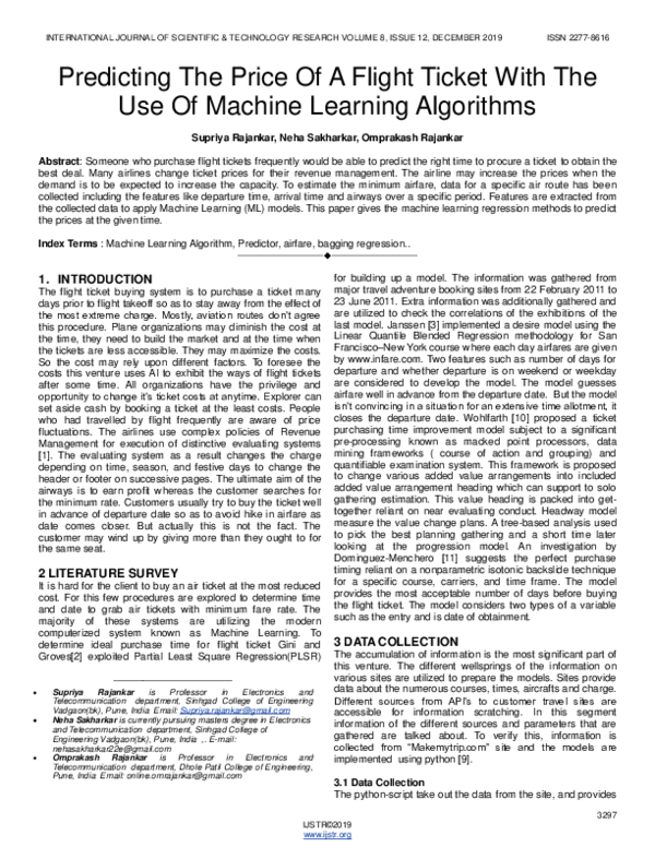 (PDF) Predicting The Price Of A Flight Ticket With The Use Of Machine Learning Algorithms