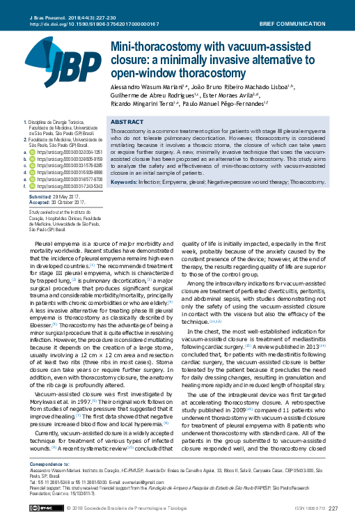 (PDF) Mini-thoracostomy with vacuum-assisted closure: a minimally ...