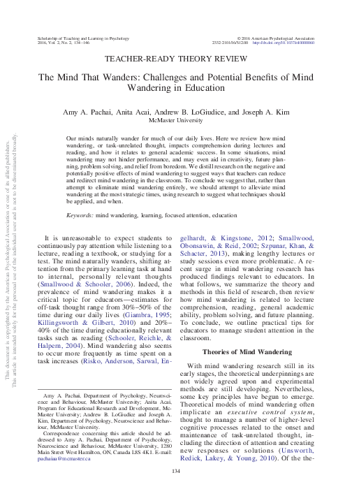 (PDF) The mind that wanders: Challenges and potential benefits of mind wandering in education