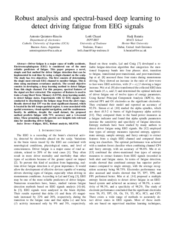 (PDF) Robust analysis and spectral-based deep learning to detect driving fatigue from EEG signals