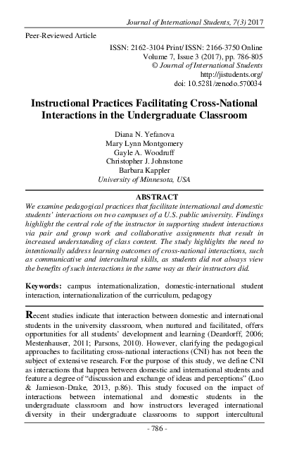 (PDF) Instructional Practices Facilitating Cross-National Interactions in the Undergraduate ...