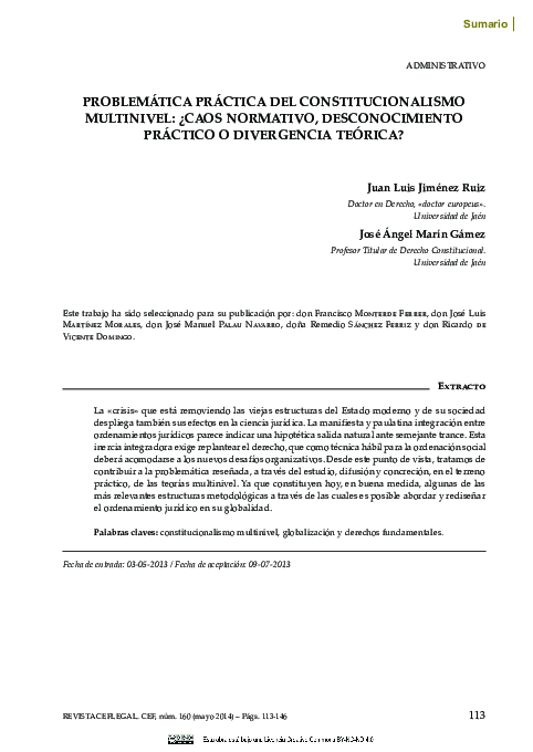 (PDF) Problemática práctica del constitucionalismo multinivel: ¿caos normativo, desconocimiento ...