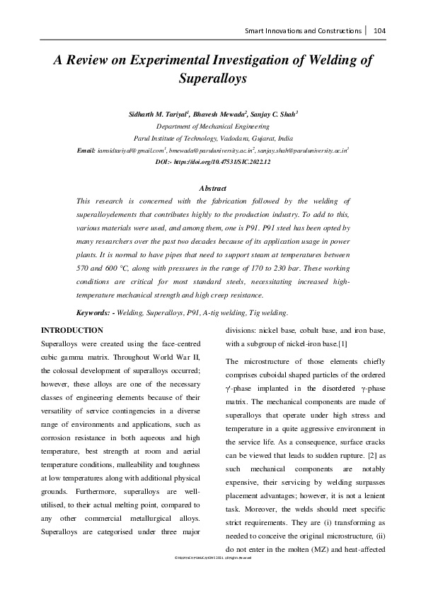 (PDF) A Review on Experimental Investigation of Welding of Superalloys