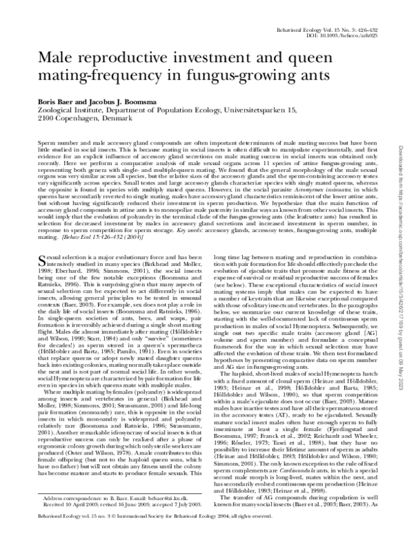 (PDF) Male reproductive investment and queen mating-frequency in fungus ...