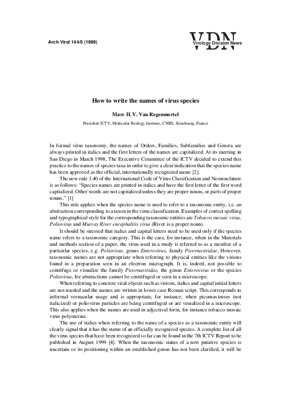 (PDF) How to write the names of virus species