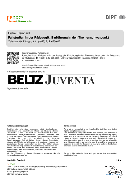(PDF) Fallstudien in der Pädagogik. Einführung in den Themenschwerpunkt