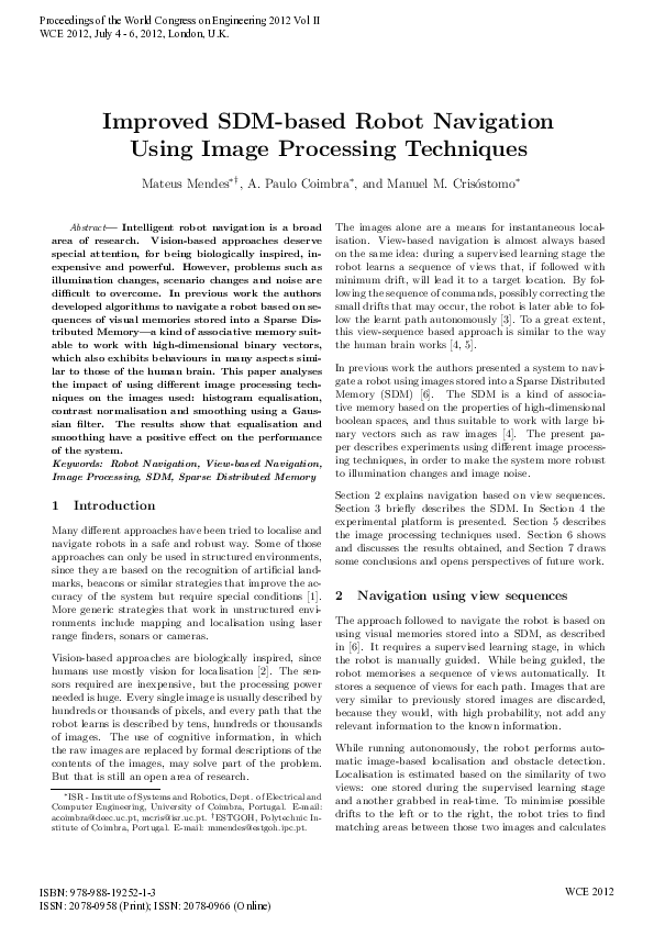 (PDF) Improved SDM-based Robot Navigation Using Image Processing Techniques