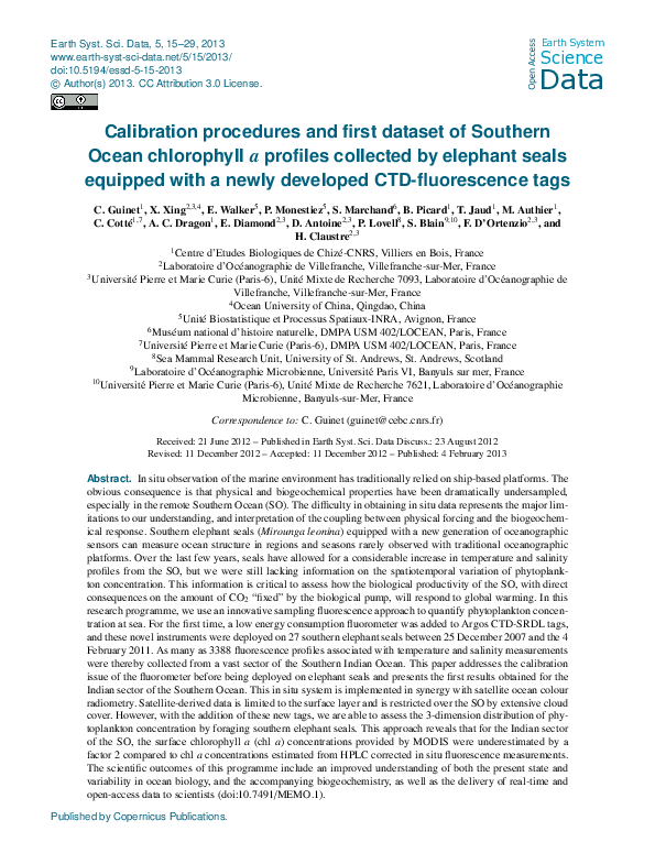 Pdf Calibration Procedures And First Dataset Of Southern Ocean