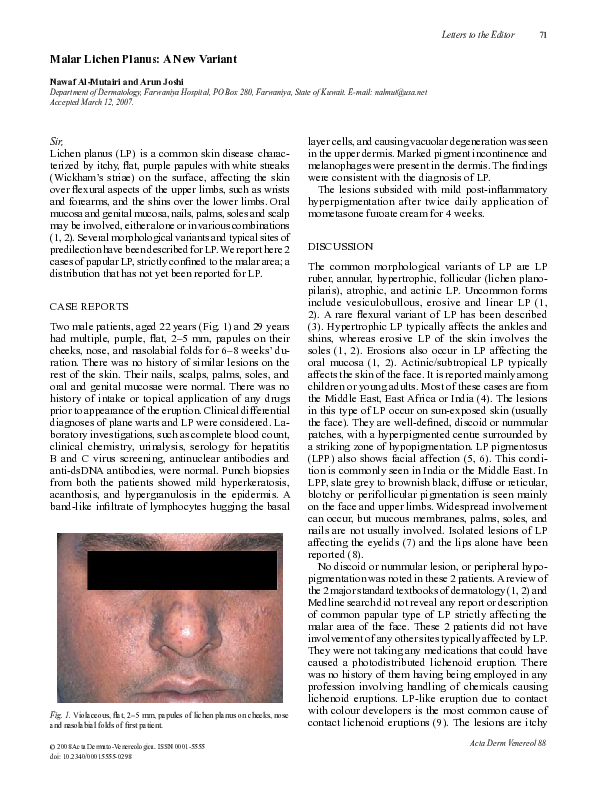 (PDF) Malar Lichen Planus: A New Variant
