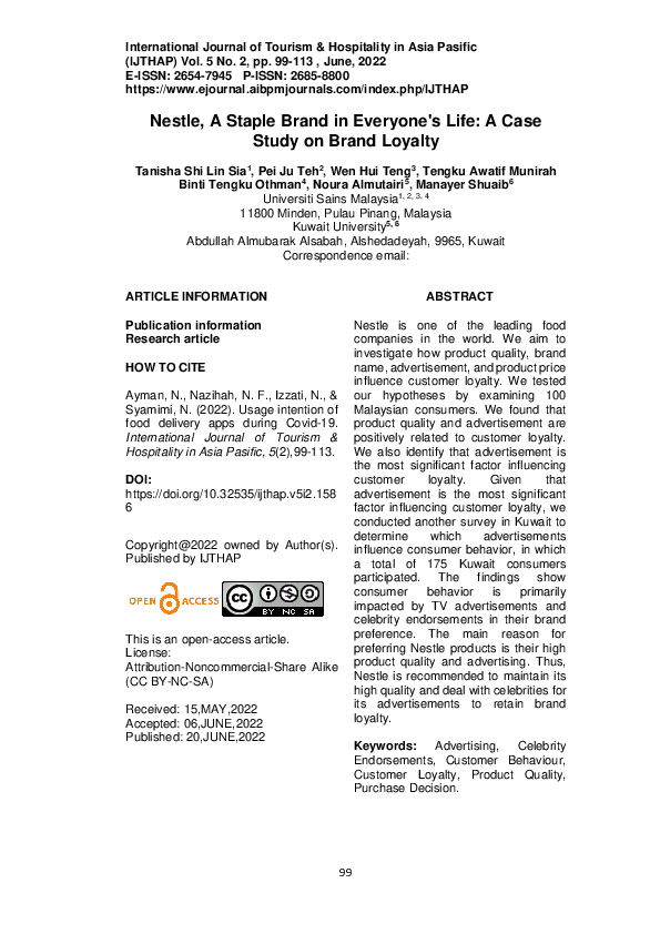 (PDF) Nestle, A Staple Brand in Everyone's Life: A Case Study on Brand Loyalty