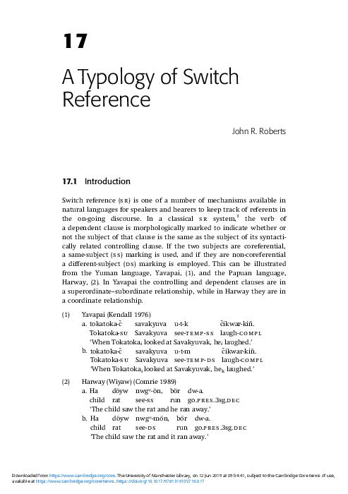 (PDF) A Typology of Switch Reference