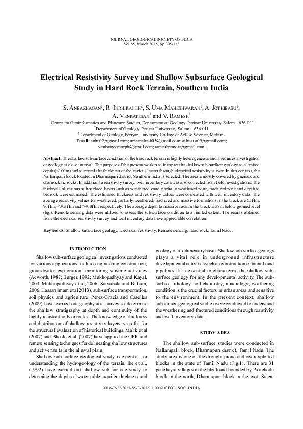 (PDF) Electrical Resistivity Survey and Shallow Subsurface Geological Study in Hard Rock Terrain ...
