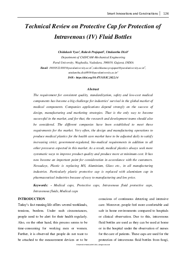 (PDF) Technical Review on Protective Cap for Protection of Intravenous ...