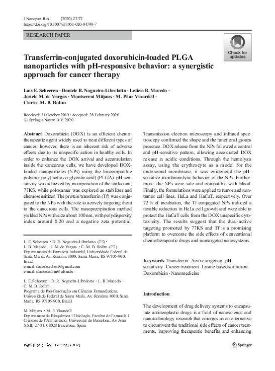 (PDF) Transferrin-conjugated doxorubicin-loaded PLGA nanoparticles with ...