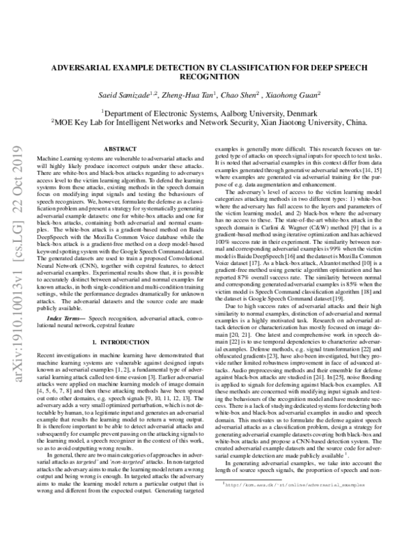 Pdf Detecting Adversarial Examples In Speech Recognition