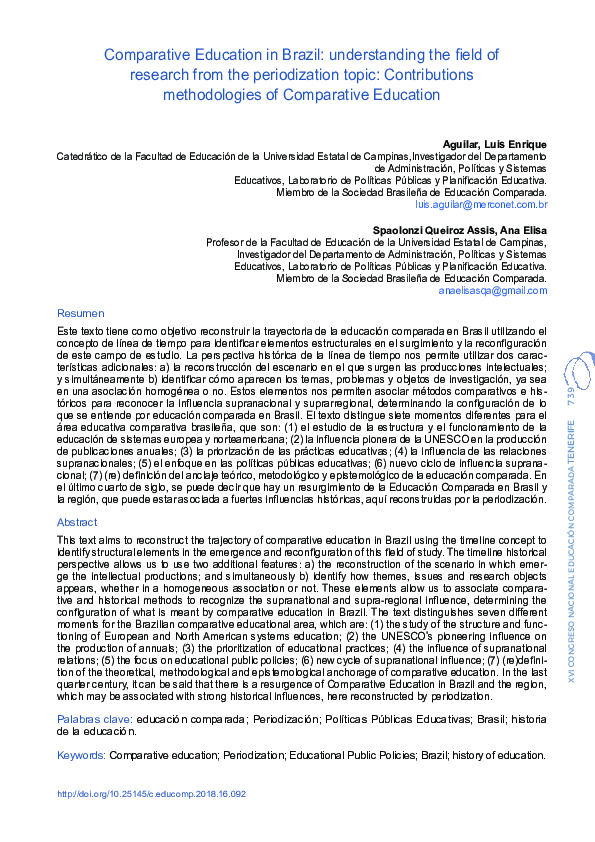 (PDF) Comparative Education in Brazil: understanding the field of research from the ...