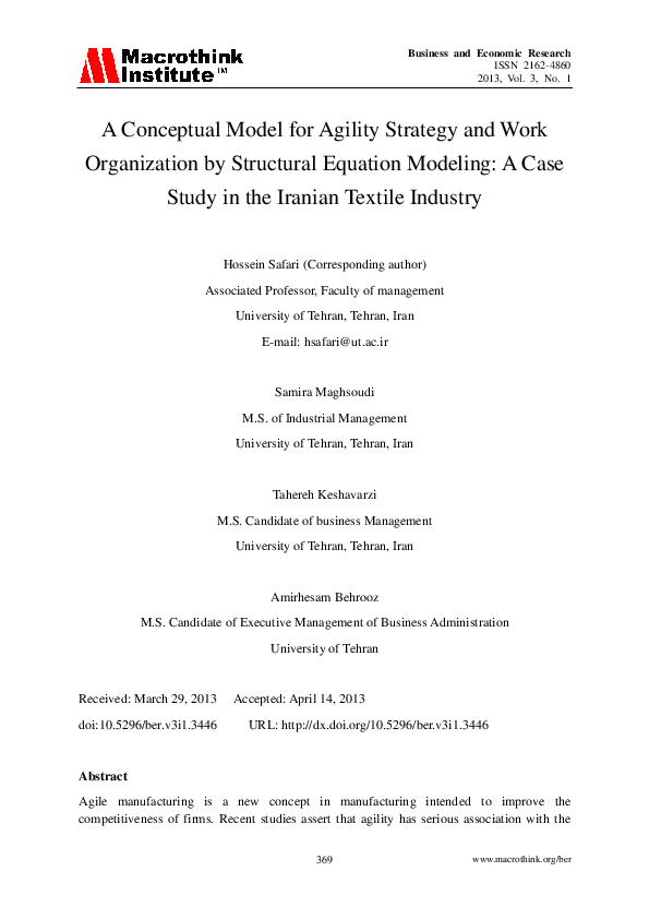 (PDF) A Conceptual Model for Agility Strategy and Work Organization by Structural Equation ...