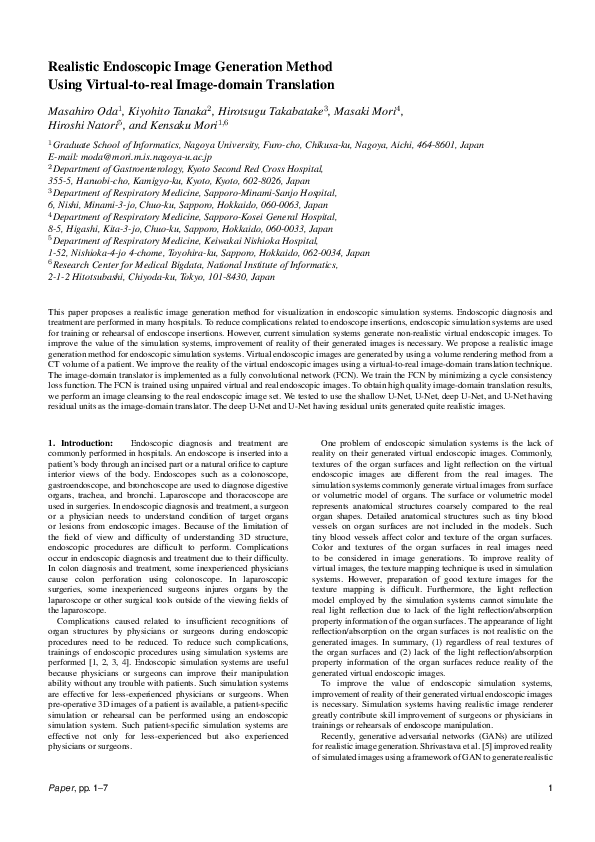 Pdf Realistic Endoscopic Image Generation Method Using Virtual To Real Image Domain Translation