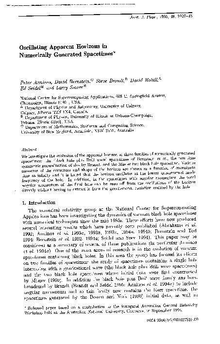 (PDF) Oscillating Apparent Horizons in Numerically Generated Spacetimes ...