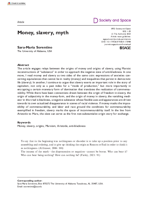 (PDF) Money, Slavery, Myth