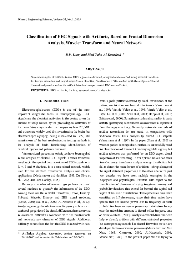 (PDF) Classification of EEG Signals with Artifacts, Based on Fractal Dimension Analysis, Wavelet ...
