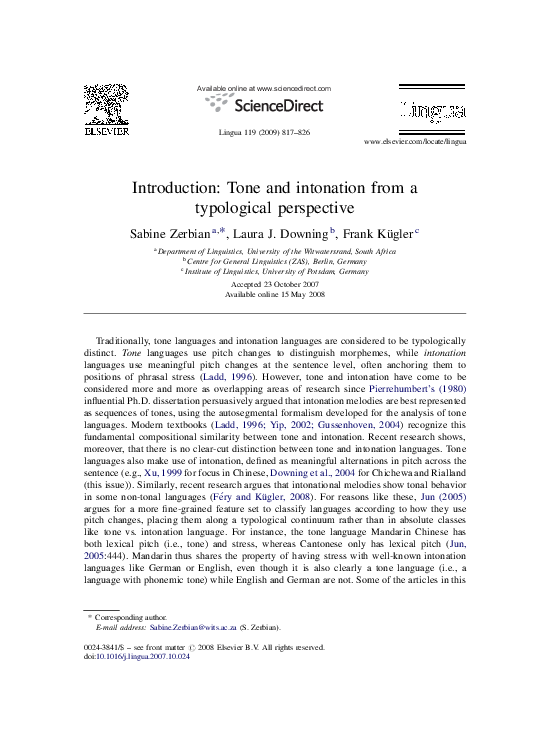 (PDF) Introduction: Tone and intonation from a typological perspective