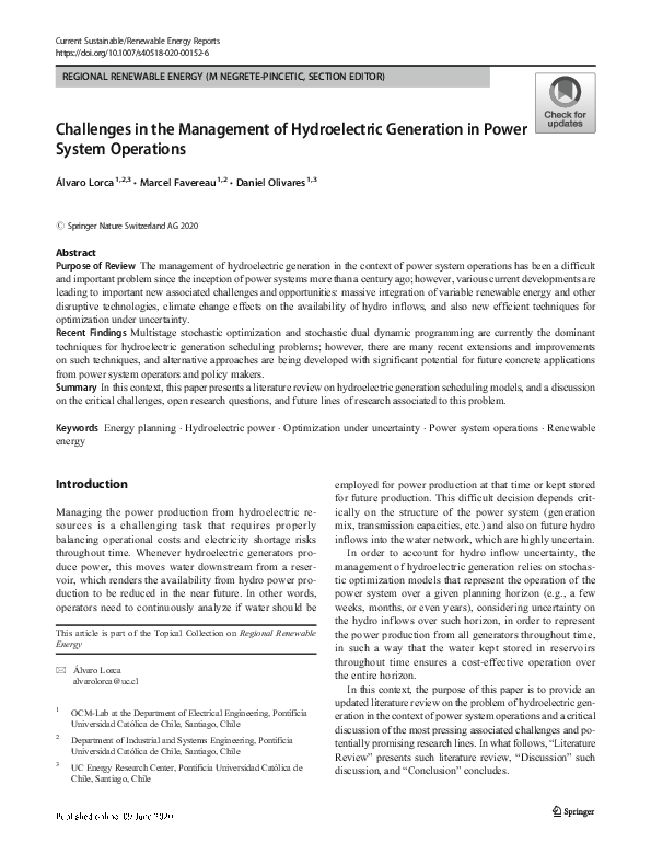 (PDF) Challenges in the Management of Hydroelectric Generation in Power ...