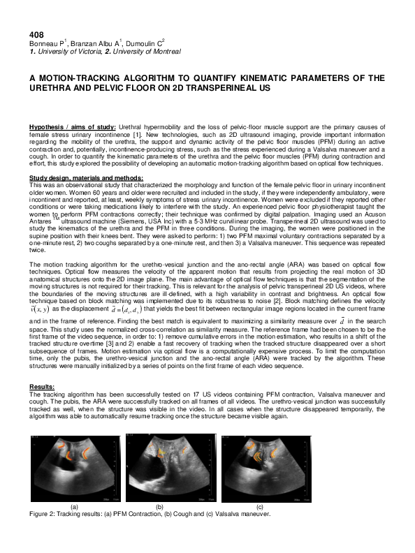 (PDF) A motion-tracking algorithm to quantify kinematic parameters of the urethra and pelvic ...