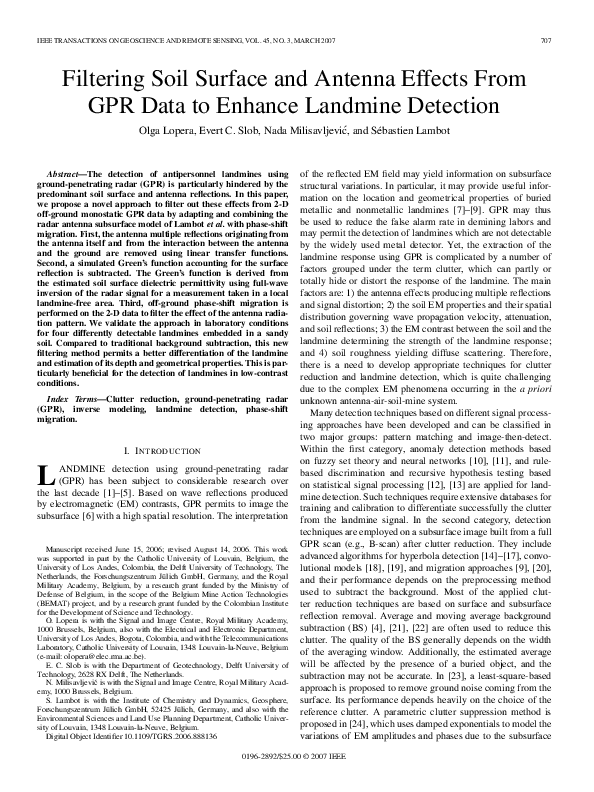 (PDF) Filtering Soil Surface and Antenna Effects From GPR Data to Enhance Landmine Detection