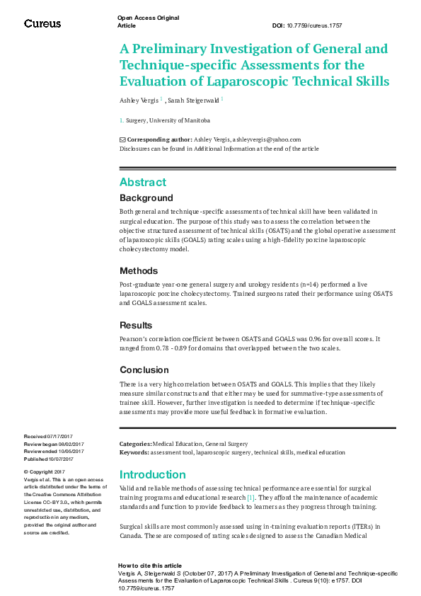 (PDF) A Preliminary Investigation of General and Technique-specific Assessments for the ...