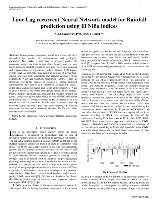 (PDF) Time Lag recurrent Neural Network model for Rainfall prediction ...