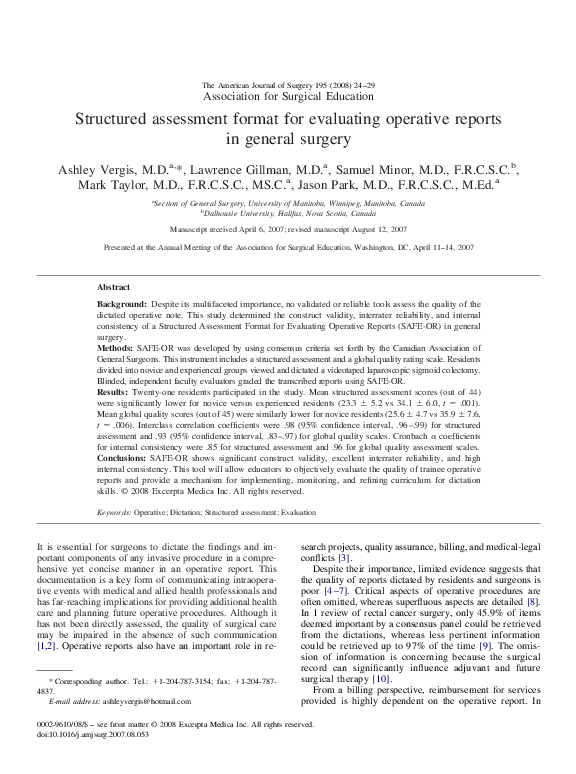 (PDF) Structured assessment format for evaluating operative reports in ...