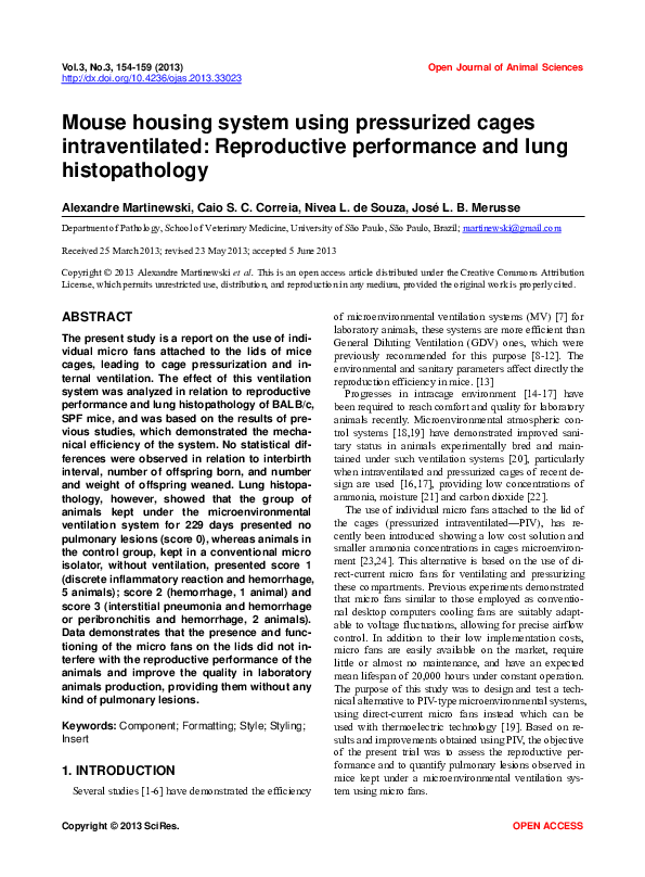 (PDF) Mouse housing system using pressurized cages intraventilated ...