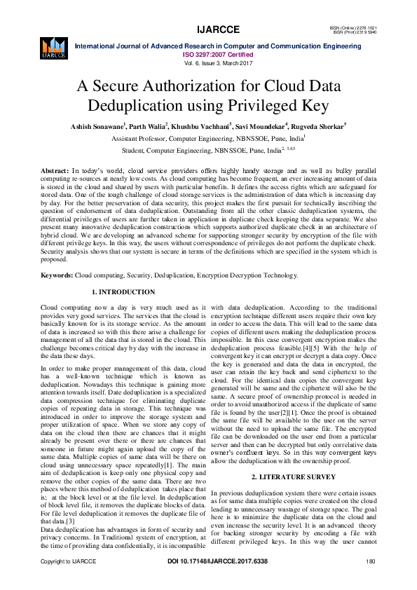 Pdf A Secure Authorization For Cloud Data Deduplication Using