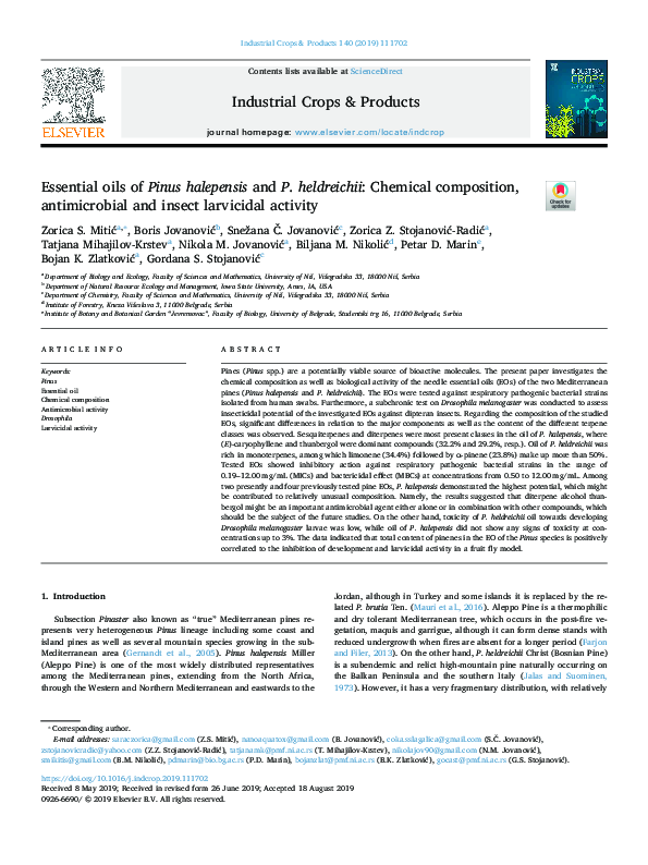 (PDF) Essential oils of Pinus halepensis and P. heldreichii: Chemical ...
