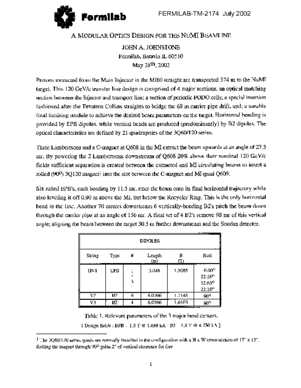 (PDF) A modular optics design for the NuMI beamline