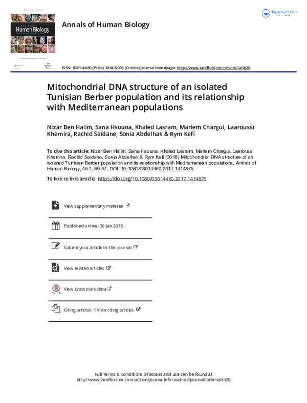 (PDF) Mitochondrial DNA structure of an isolated Tunisian Berber ...