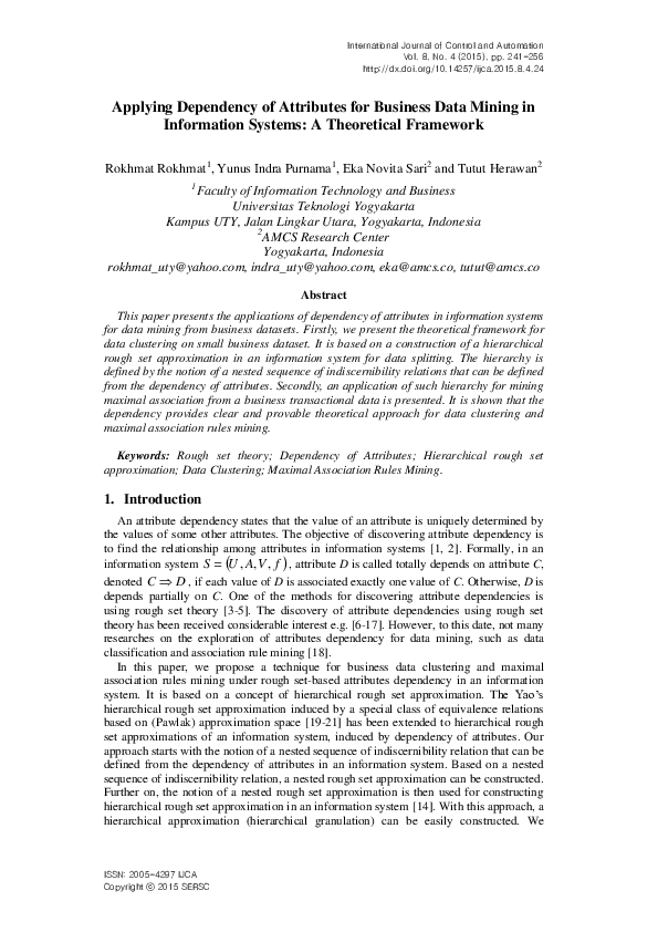 Pdf Applying Dependency Of Attributes For Business Data Mining In