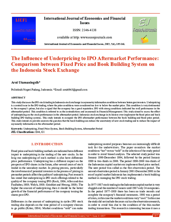 (PDF) The Influence of Underpricing to IPO Aftermarket Performance ...
