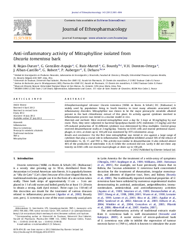 (PDF) Anti-inflammatory activity of Mitraphylline isolated from Uncaria ...