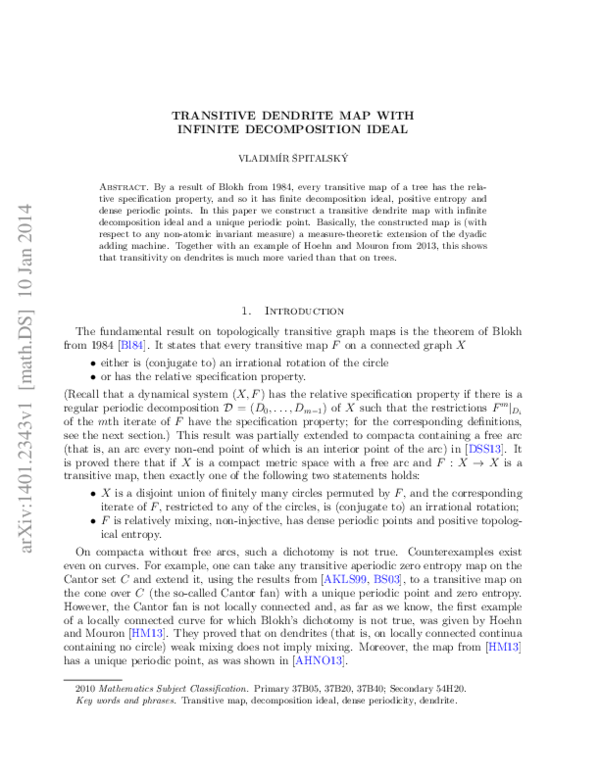 (PDF) Transitive dendrite map with infinite decomposition ideal