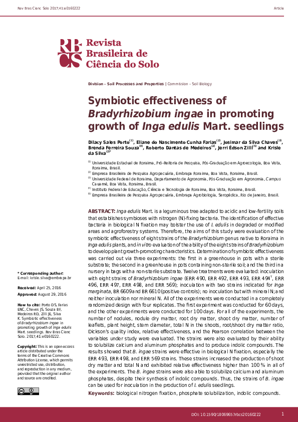 (PDF) Symbiotic effectiveness of Bradyrhizobium ingae in promoting ...